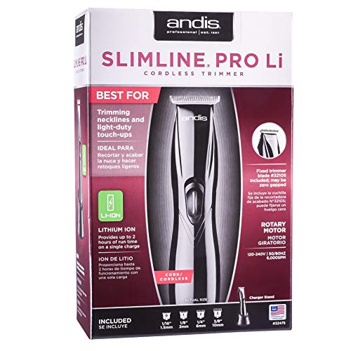 Andis Slimline Pro Li T-Blade Trimmer Black #32475 with BeauWis Blade Brush