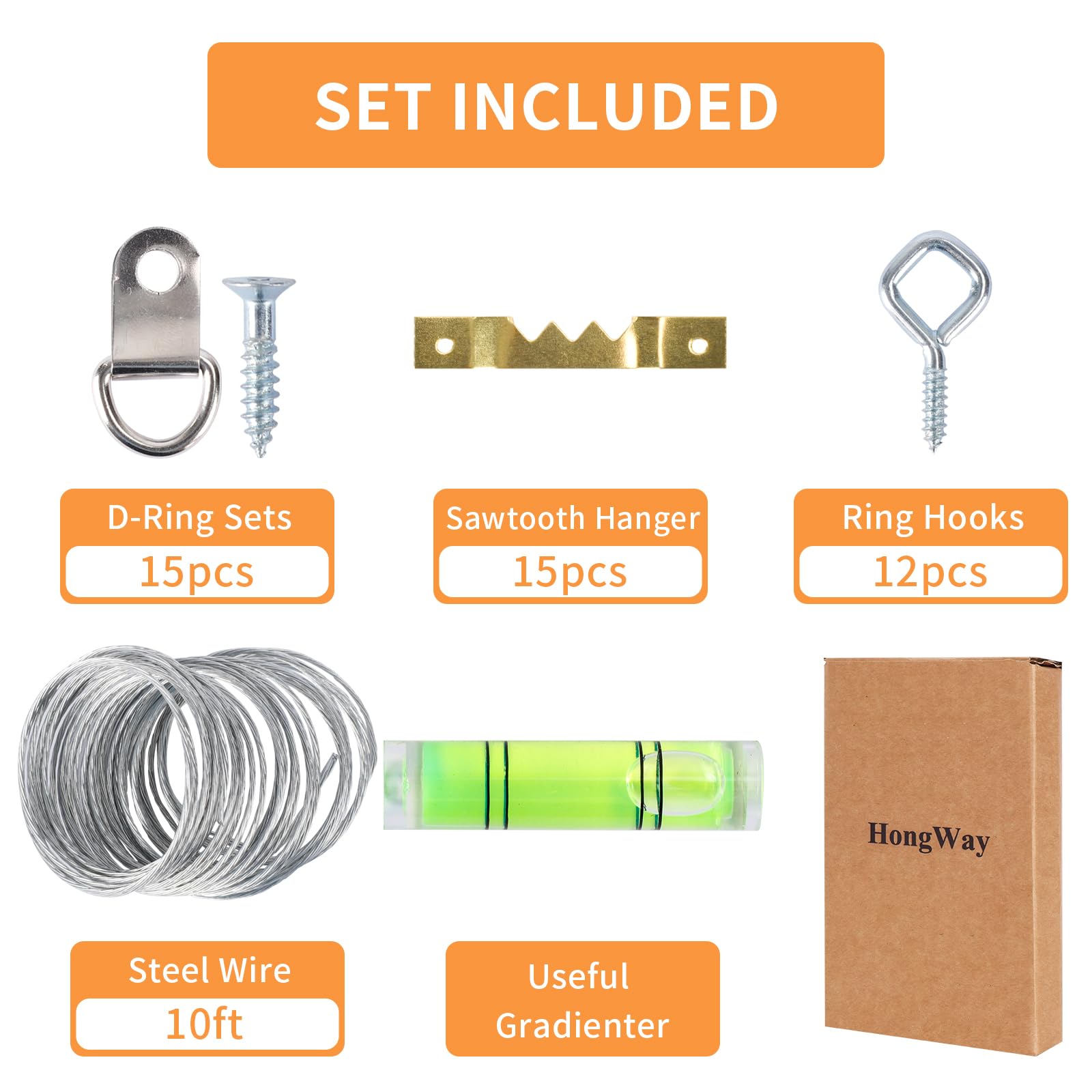 Hongway 276pcs Picture Hanging Kit, Picture Hanger Assortment, Heavy Duty Frame Hooks with Nails, Hanging Wire, Screw Eyes, D Ring and Sawtooth Hardware for Frames Mounting