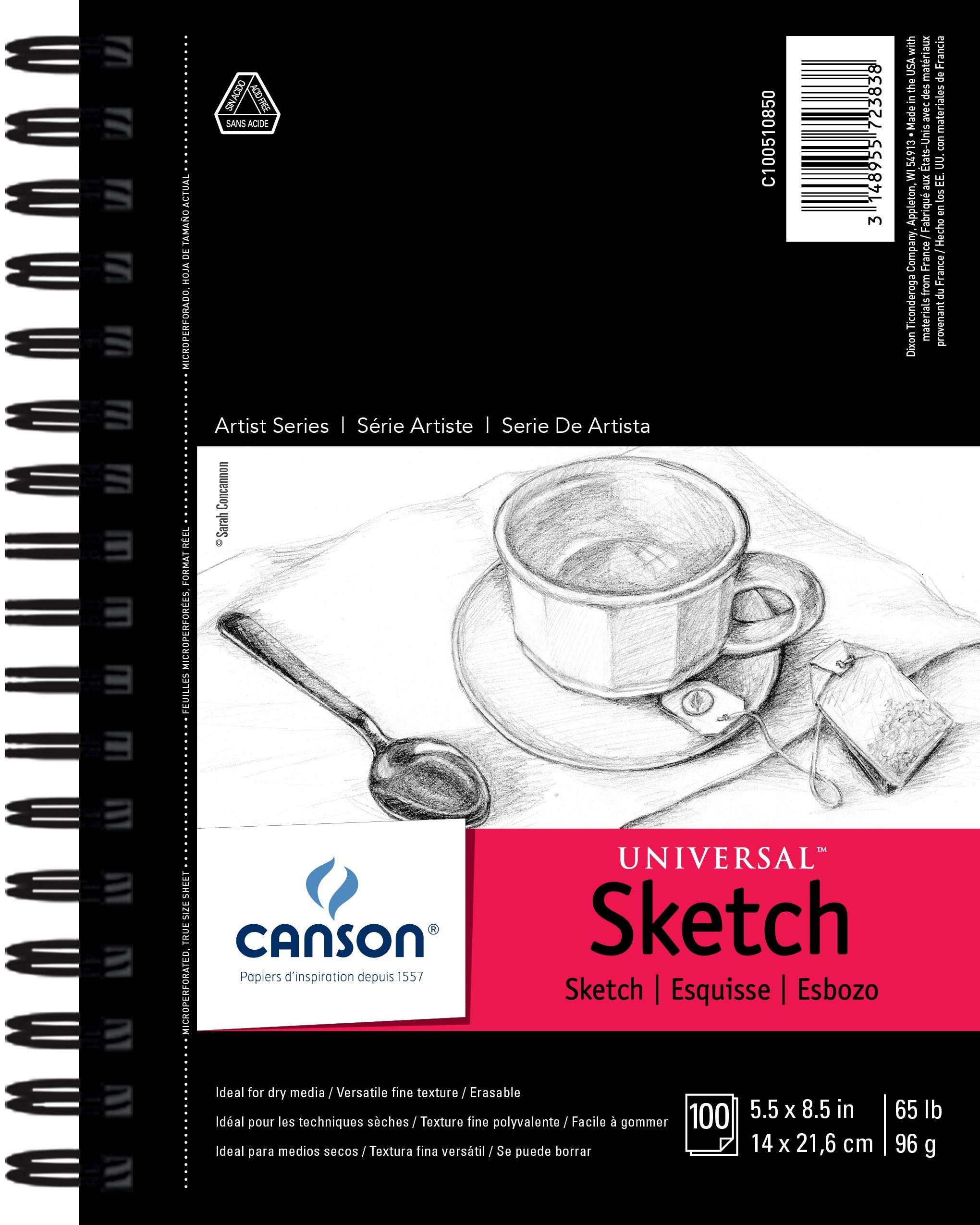 Canson 100510850 Pro-Art Artist Series Universal Sketch Pad, 5.5" x 8.5" Side Wire