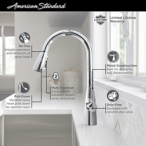 Glacier Bay American Standard Fairbury 2S Single-Handle Pull-Down Sprayer Kitchen Faucet in Stainless Steel, Silver
