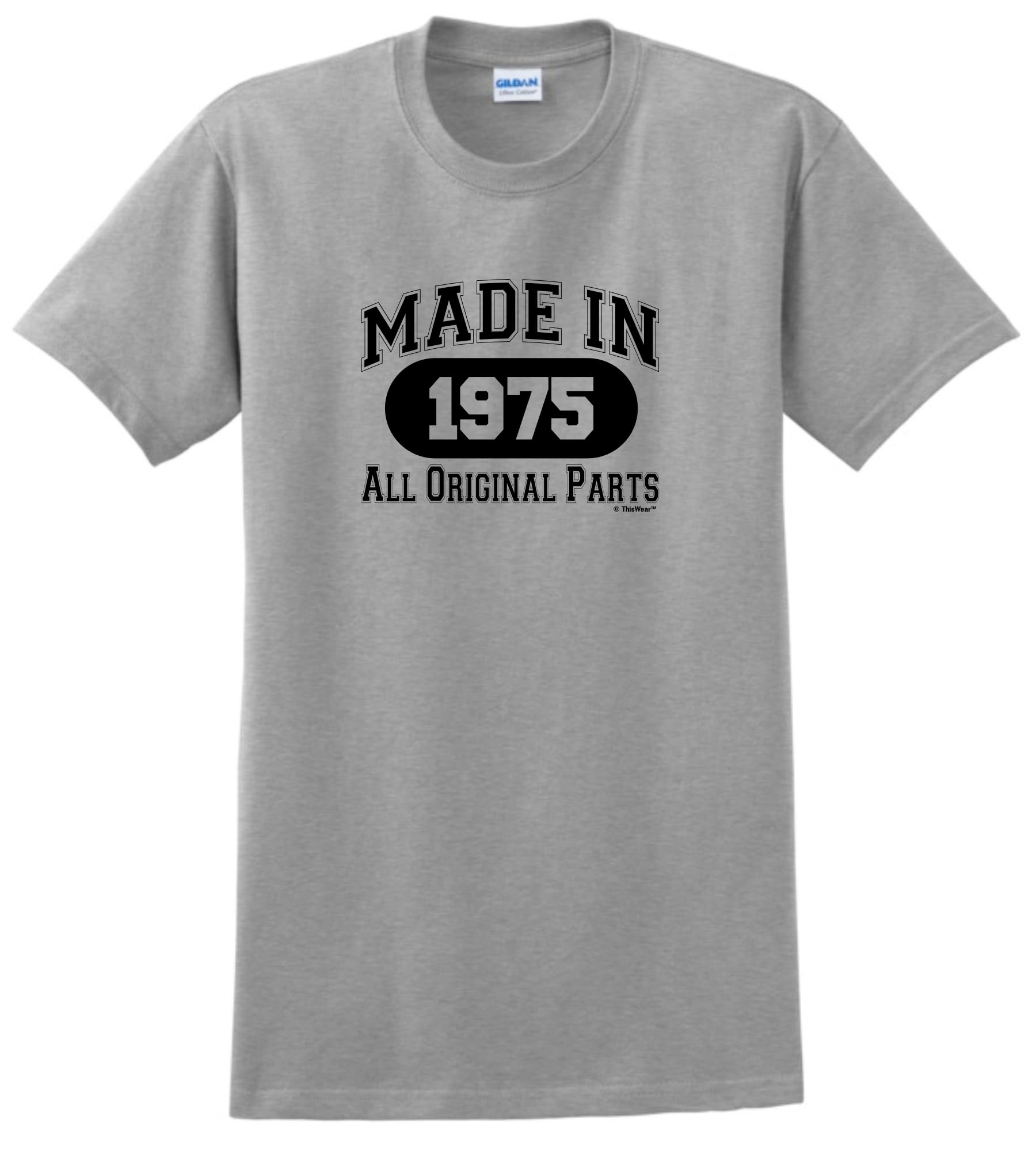 50th Birthday Party Supplies 50th Birthday Shirt Made in 1975 All Original Parts Short Sleeve Unisex T-Shirt Large Sport Grey