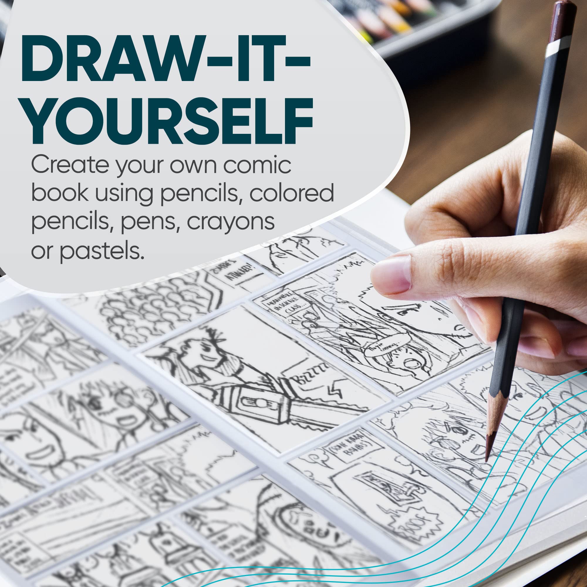 Koala Tools - Blank Comic Book, Draw-It-Yourself Comic Sketch Book with Dynamic Panels, 6.6 x 10 Inches, 28 Pages, Pack of 3