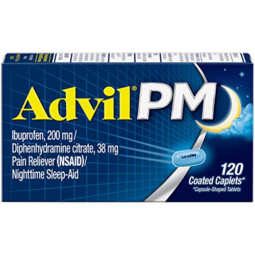 Advil PM (120 Count) Pain Reliever/Nighttime Sleep Aid Coated Caplet, 200mg Ibuprofen, 38mg Diphenhydramine
