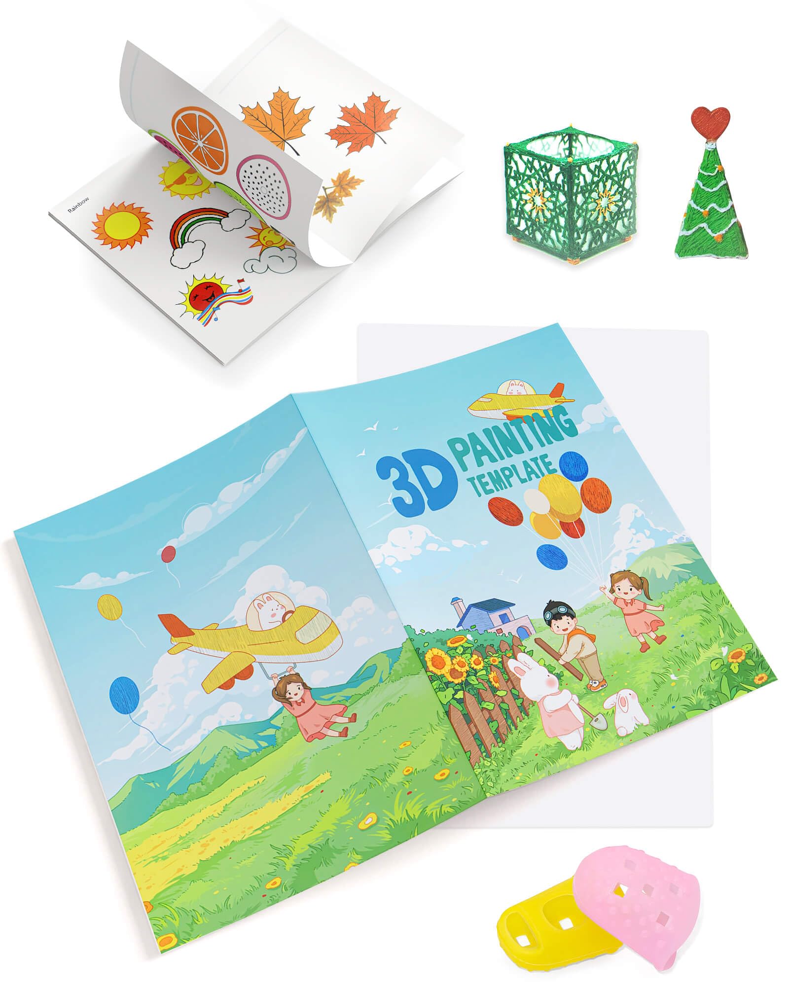 3D Printing Drawing Book, Reusable Colorful 40 Patterns Thick Paper Template with a Clear Plate, Painting Graffiti Template for 3D Pen Kids DIY Gift