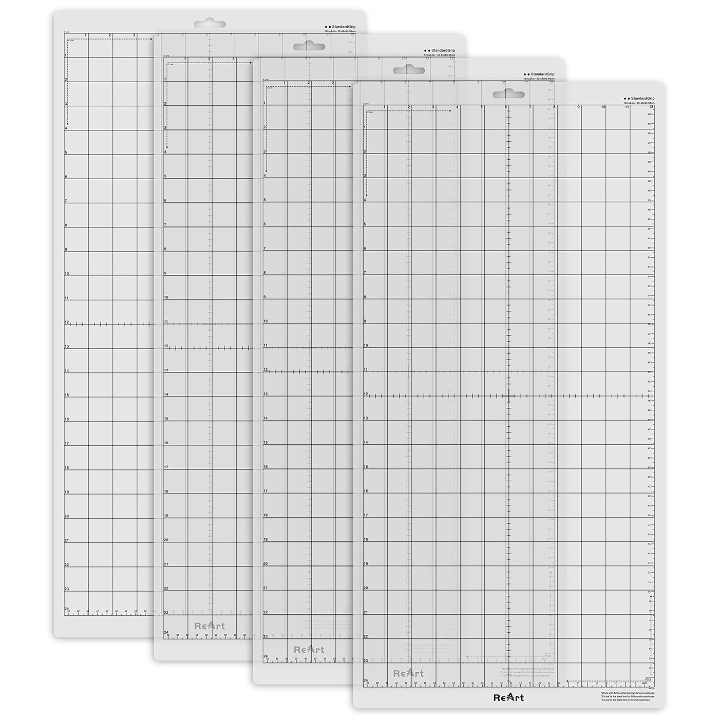 ReArt Standard Grip Cutting Mat for Silhouette Cameo 4 Packs 12" x 24" - Adhesive Cut Mat Replacement Set Matts Vinyl Craft
