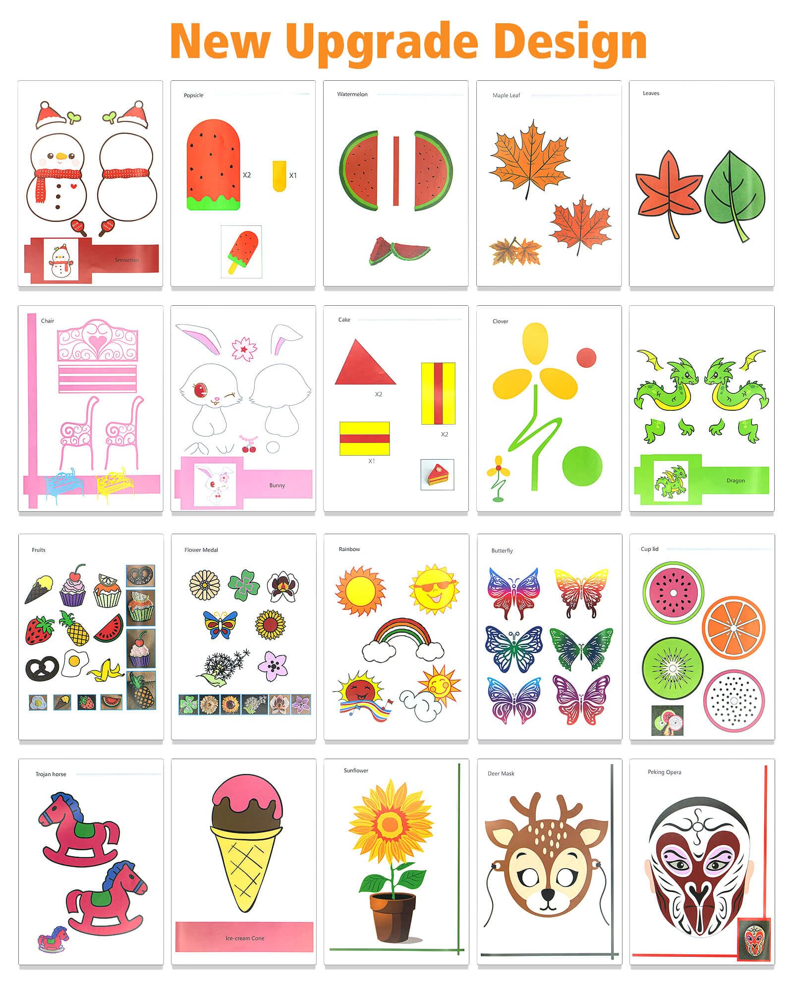 3D Printing Drawing Book, Reusable Colorful 40 Patterns Thick Paper Template with a Clear Plate, Painting Graffiti Template for 3D Pen Kids DIY Gift