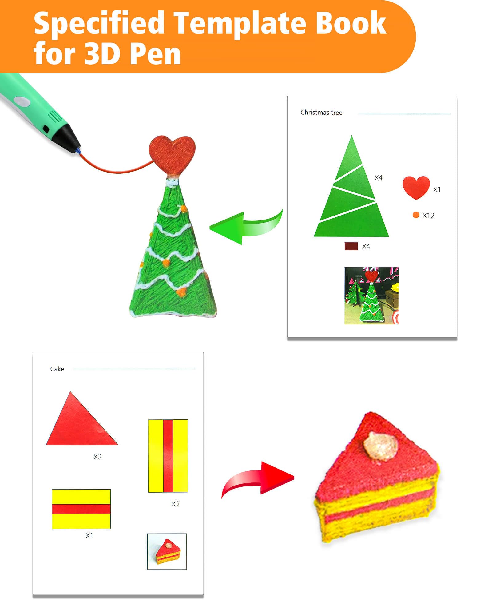 3D Printing Drawing Book, Reusable Colorful 40 Patterns Thick Paper Template with a Clear Plate, Painting Graffiti Template for 3D Pen Kids DIY Gift