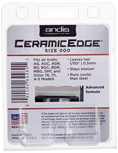 Andis – 64480, Ceramic Edge Carbon-Infused Detachable 0.5mm Clipper Blade - Close Cutting, Body Grooming Blades - Compatible With Most Andis, Oster A5, Series Clipper - Size 1/50" Cut Length, Chrome