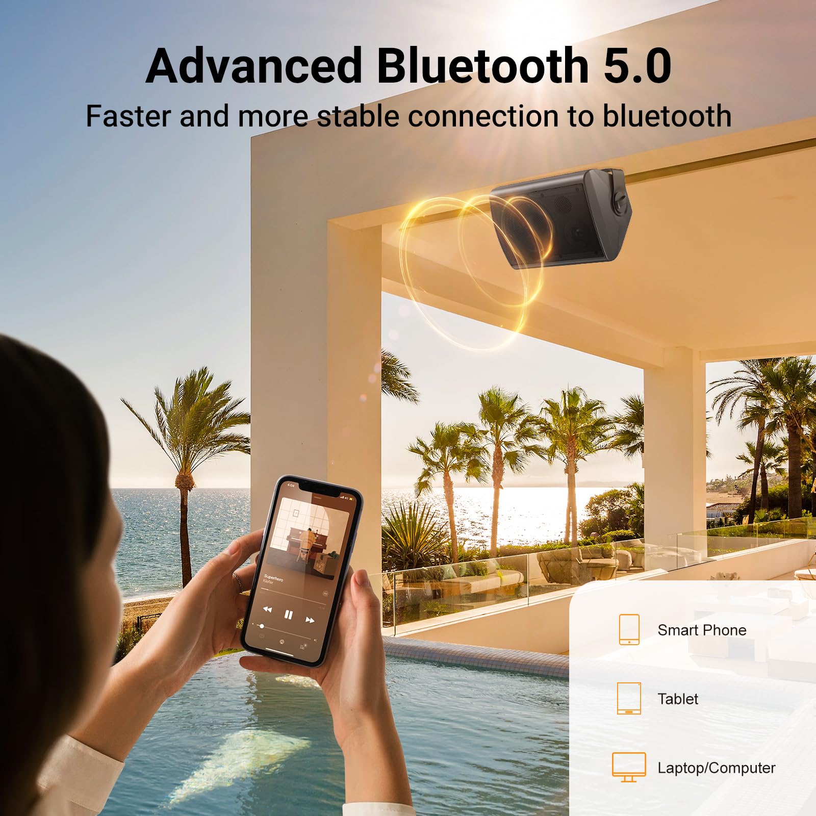 STUDIOFINIX 6.5 Inches Indoor Outdoor Bluetooth Speakers Waterproof Wired Wall Mount Active Speakers 400 Watt for Patio Garage,Deck,Backyard (Black)