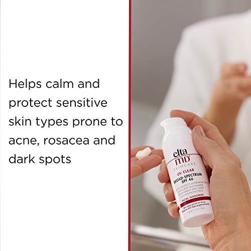 EltaMD UV Clear SPF 46 Face Sunscreen, Broad Spectrum Sunscreen for Sensitive Skin and Acne-Prone Skin, Oil-Free Mineral-Based Sunscreen Lotion with Zinc Oxide, Dermatologist Recommended, 1.7 oz Pump