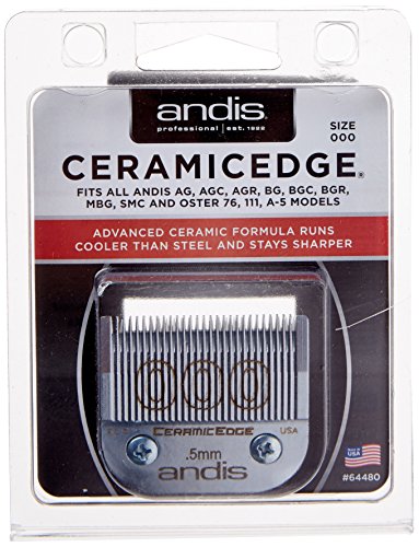 Andis – 64480, Ceramic Edge Carbon-Infused Detachable 0.5mm Clipper Blade - Close Cutting, Body Grooming Blades - Compatible With Most Andis, Oster A5, Series Clipper - Size 1/50" Cut Length, Chrome