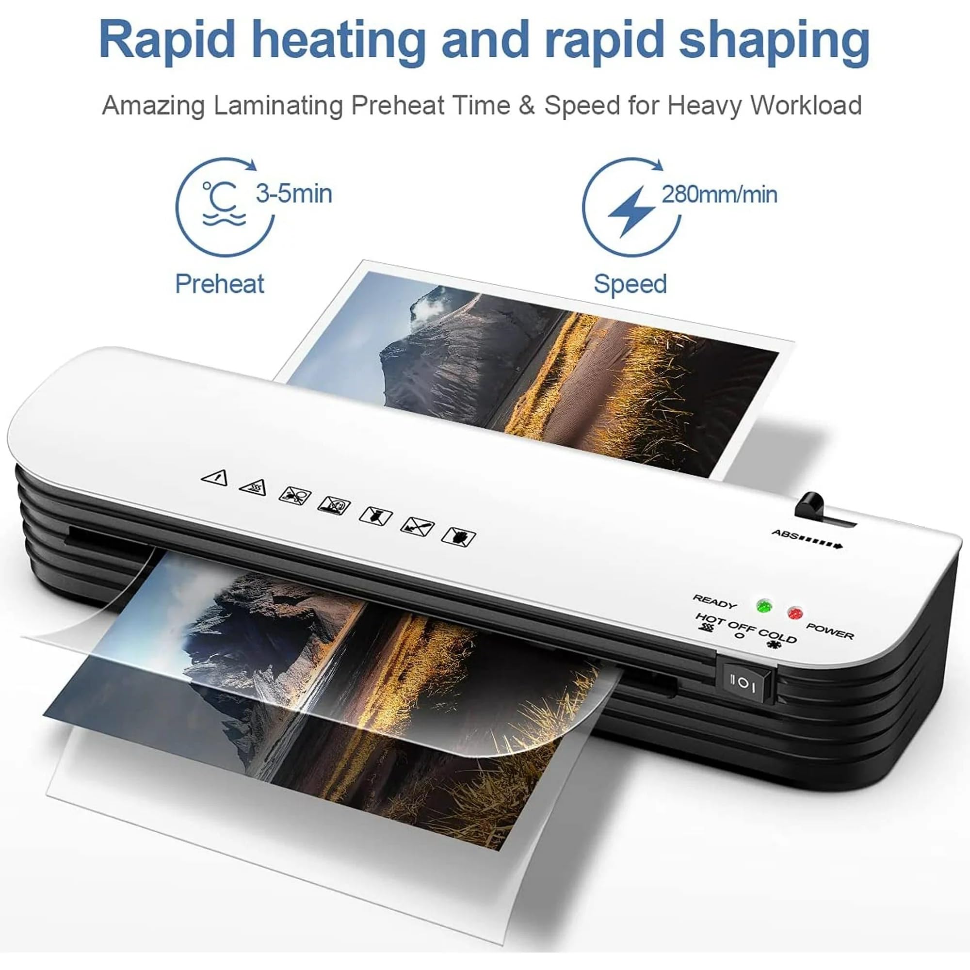 Laminator, A4 Laminator Machine, 4 in 1 Thermal Laminator for Home Office School Use, 9 inches Max Width, Quick Warm-Up, Paper Trimmer, Corner Rounder (15 Laminating Pouches)