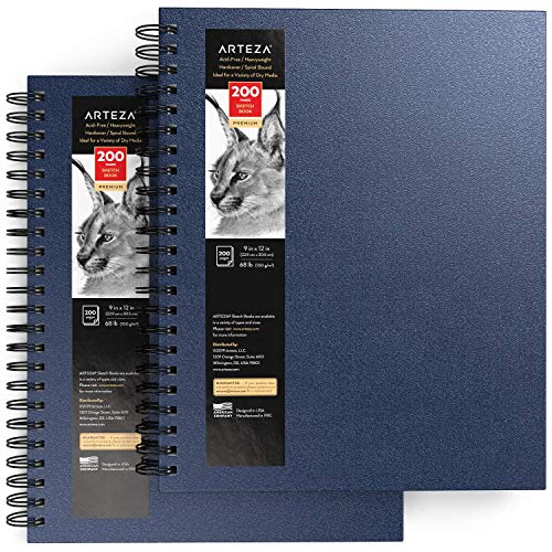 ARTEZA Spiral Sketch Book 9x12 Drawing Pad 2 pack 100 Sheets Sketch Pads for Drawing for Adults & Teens