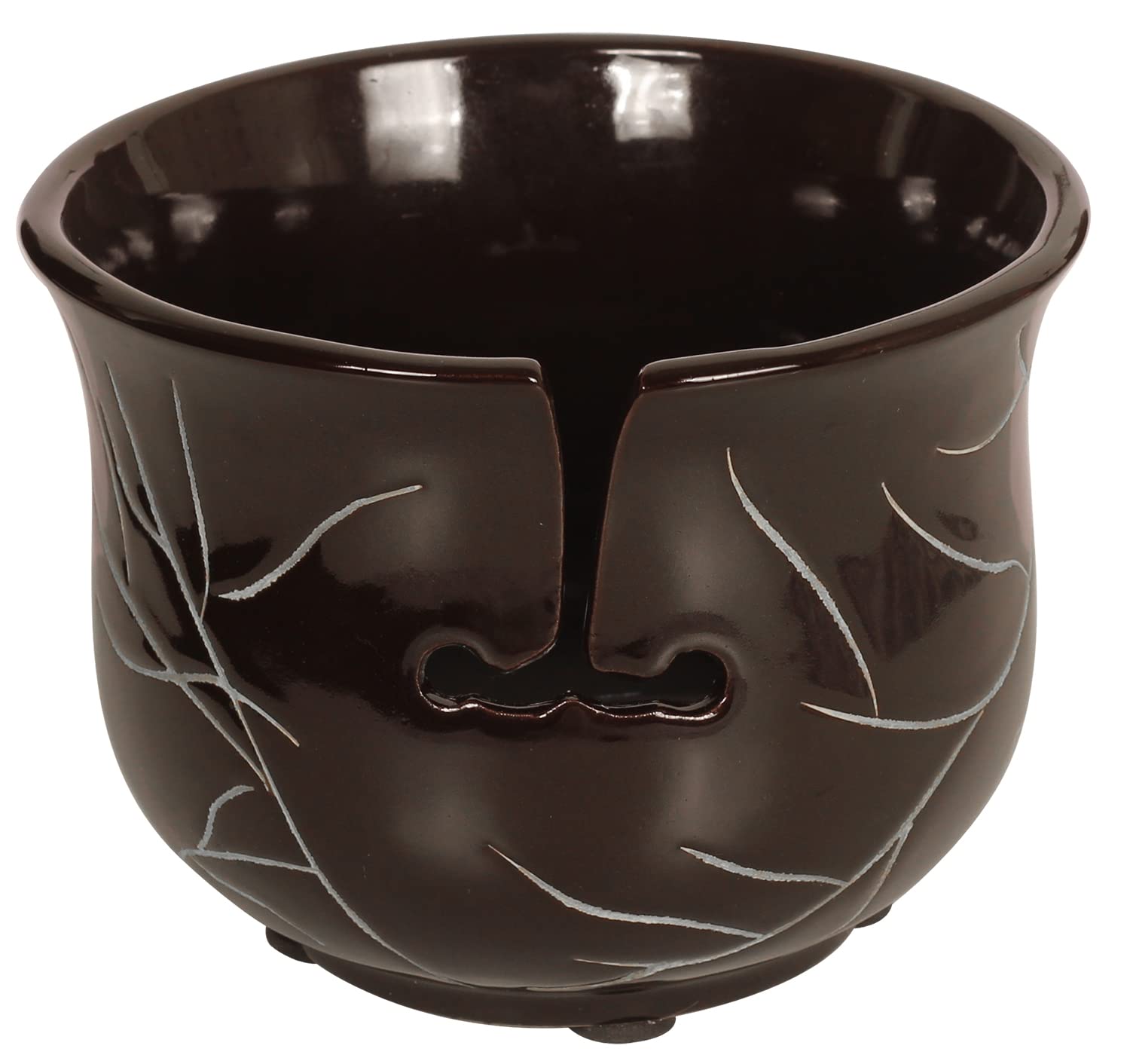 Abhandicrafts XXL Large Double Spiral Knitting Yarn Bowl Coffee Color Ceramic Pottery Storage Bowl with Hand Carved Design of Beautiful Dry Tree Branches