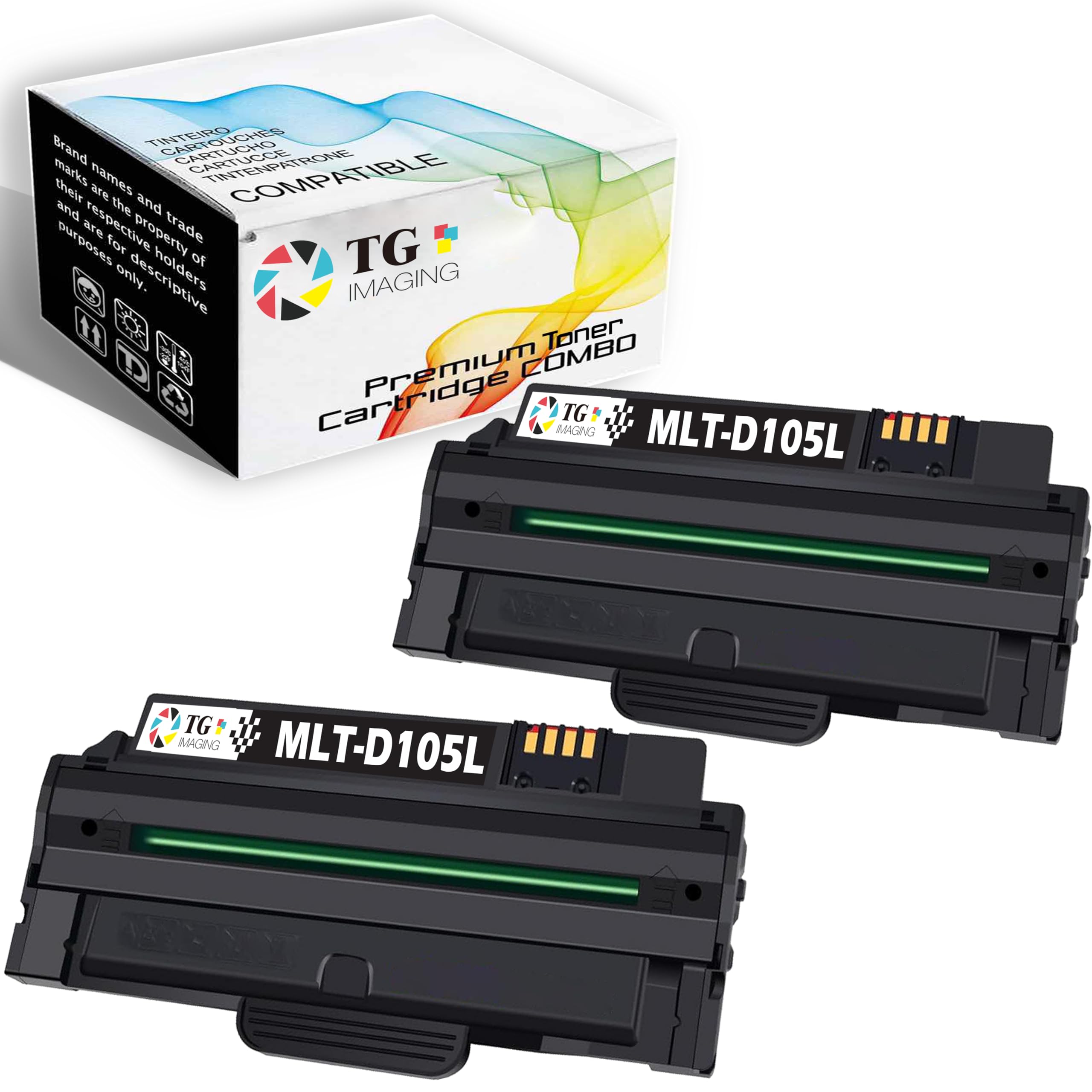(2 Pack) TG Imaging (2,500 Pages) Compatible MLT-D105L Toner Cartridge Replacement for Samsung MLTD105L SCX-4610K SCX-4623K CF-650 ML-1916K ML-2525K ML-2525 ML-2540 Toner Printer