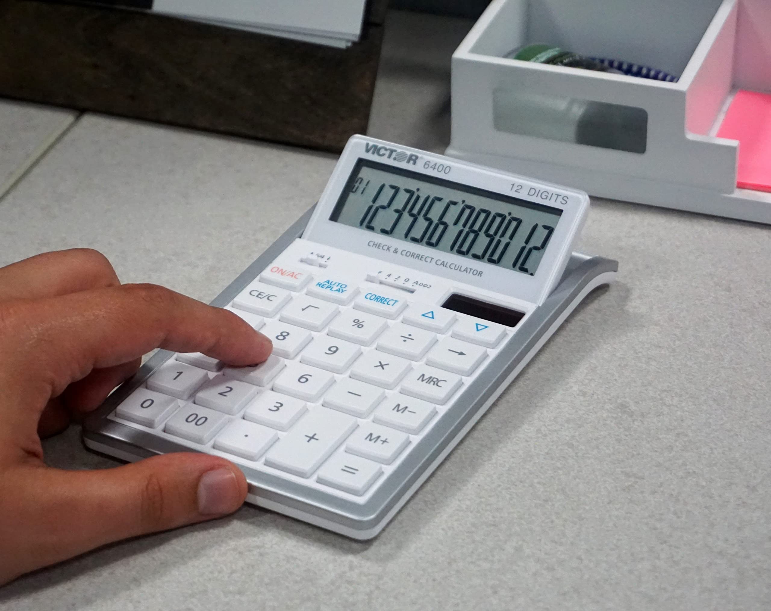 Victor 12-Digit Check and Correct Desk Calculator, White