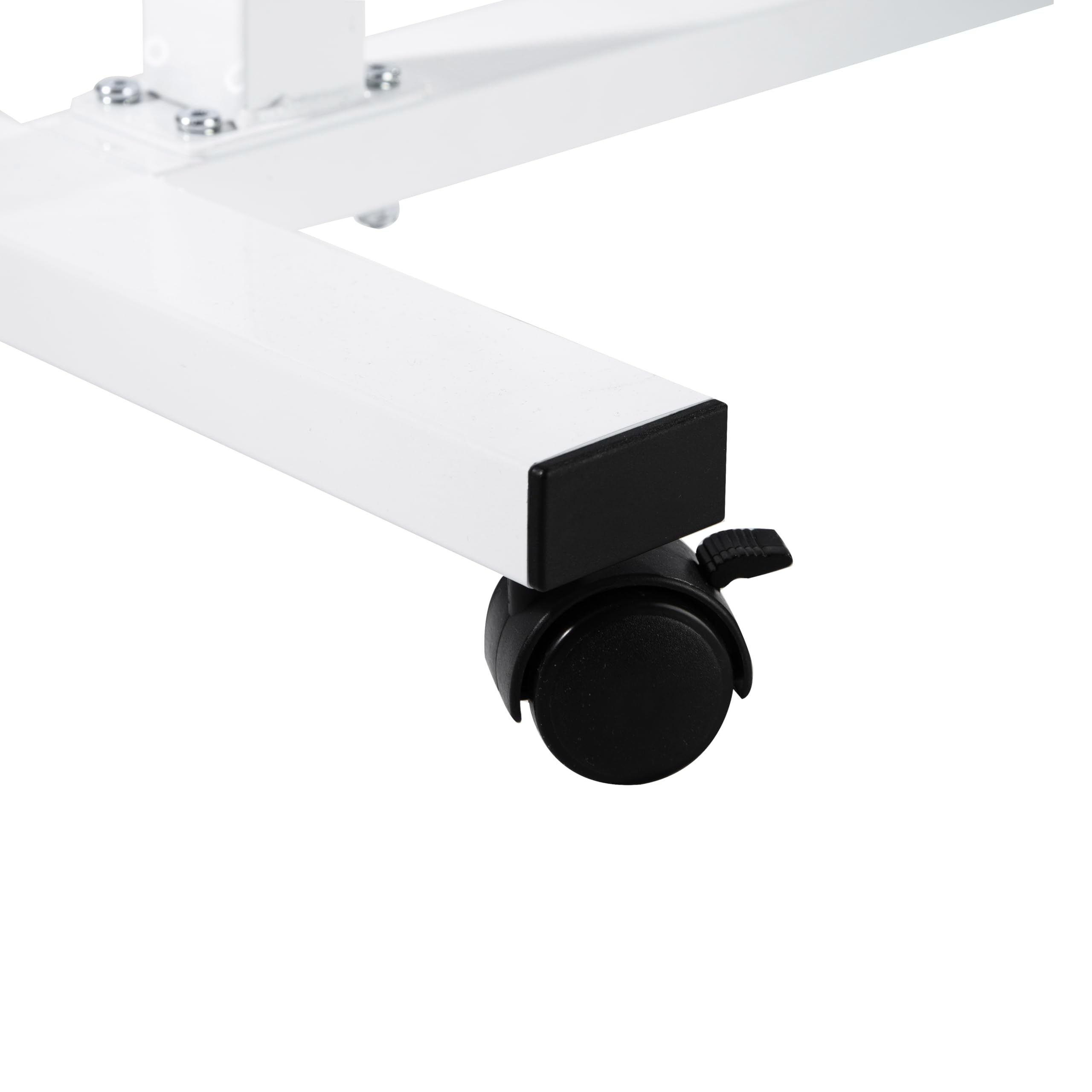 Seville Classics Solid-Top Height Adjustable Mobile Laptop Computer Desk Cart Ergonomic Home Office Stand Rolling Table, Overbed (23.6"), White