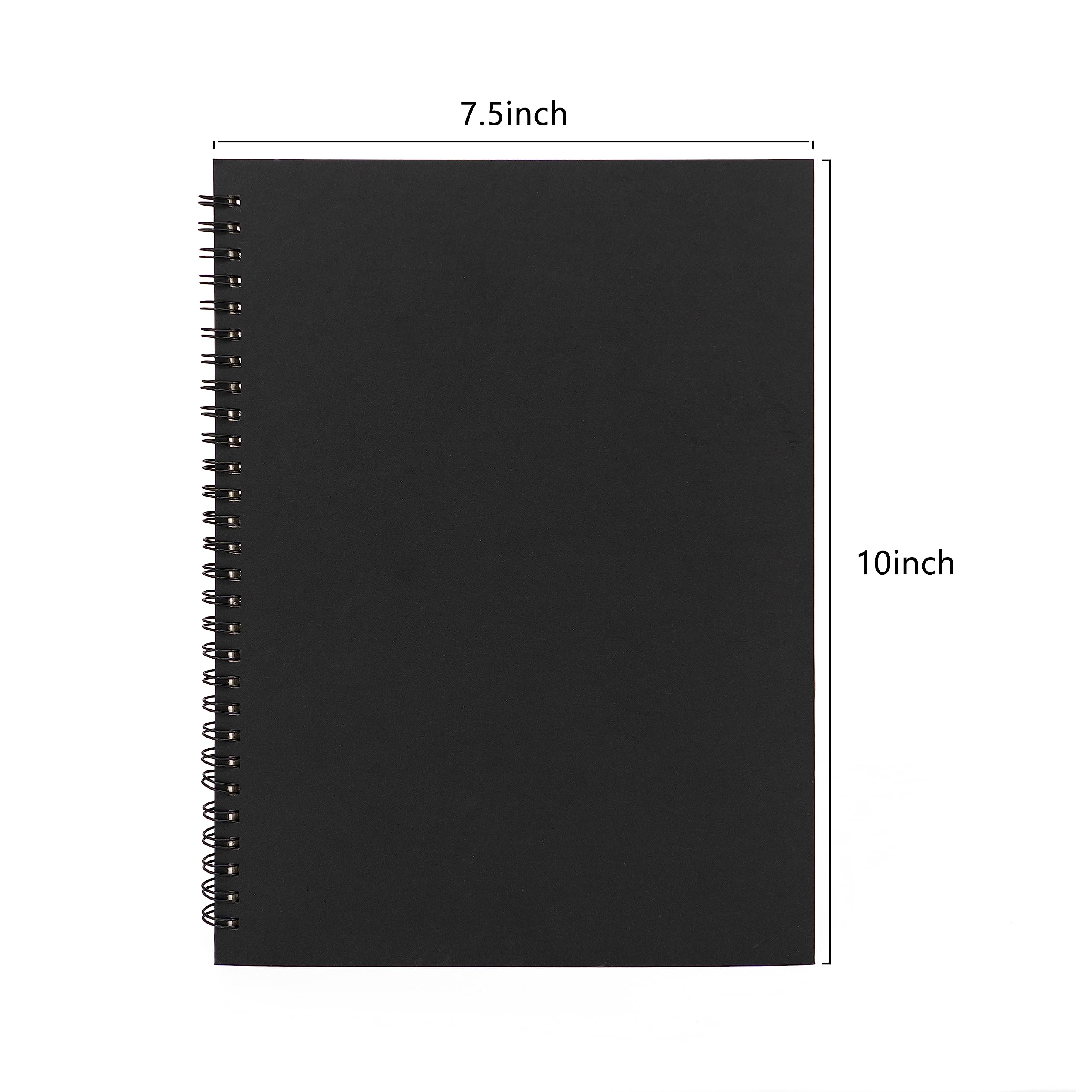 DSTELIN 10 inch x 7.5 inch, 100GSM, Blank Spiral Notebook, 2-Pack, Soft Cover, Sketch book, 120 Pages / 60 Sheets, (Black)