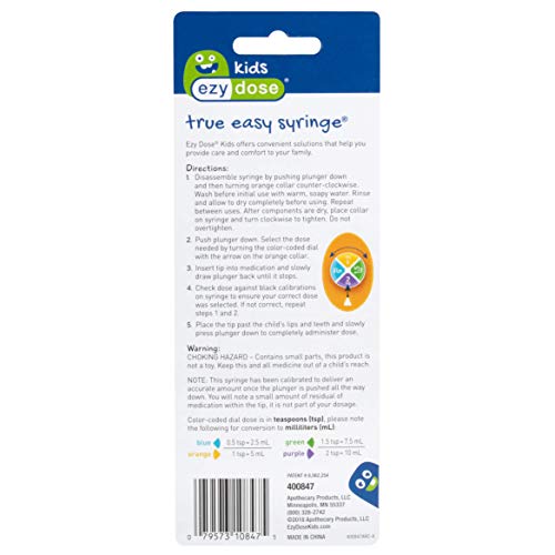 Ezy Dose Kids Baby Oral Syringe & Dispenser | True Ezy Design for Liquid Medicine | 10 mL/2 TSP | Color Coded | Pack of 3