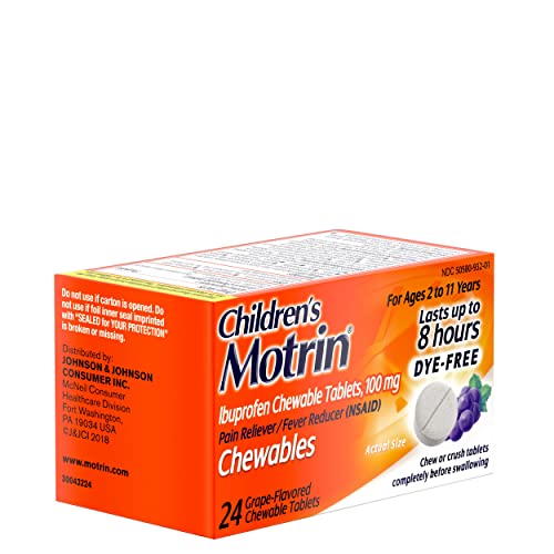 Motrin Children's Dye-Free Ibuprofen Chewable Tablets for Pain & Fever, Grape, 24 Count