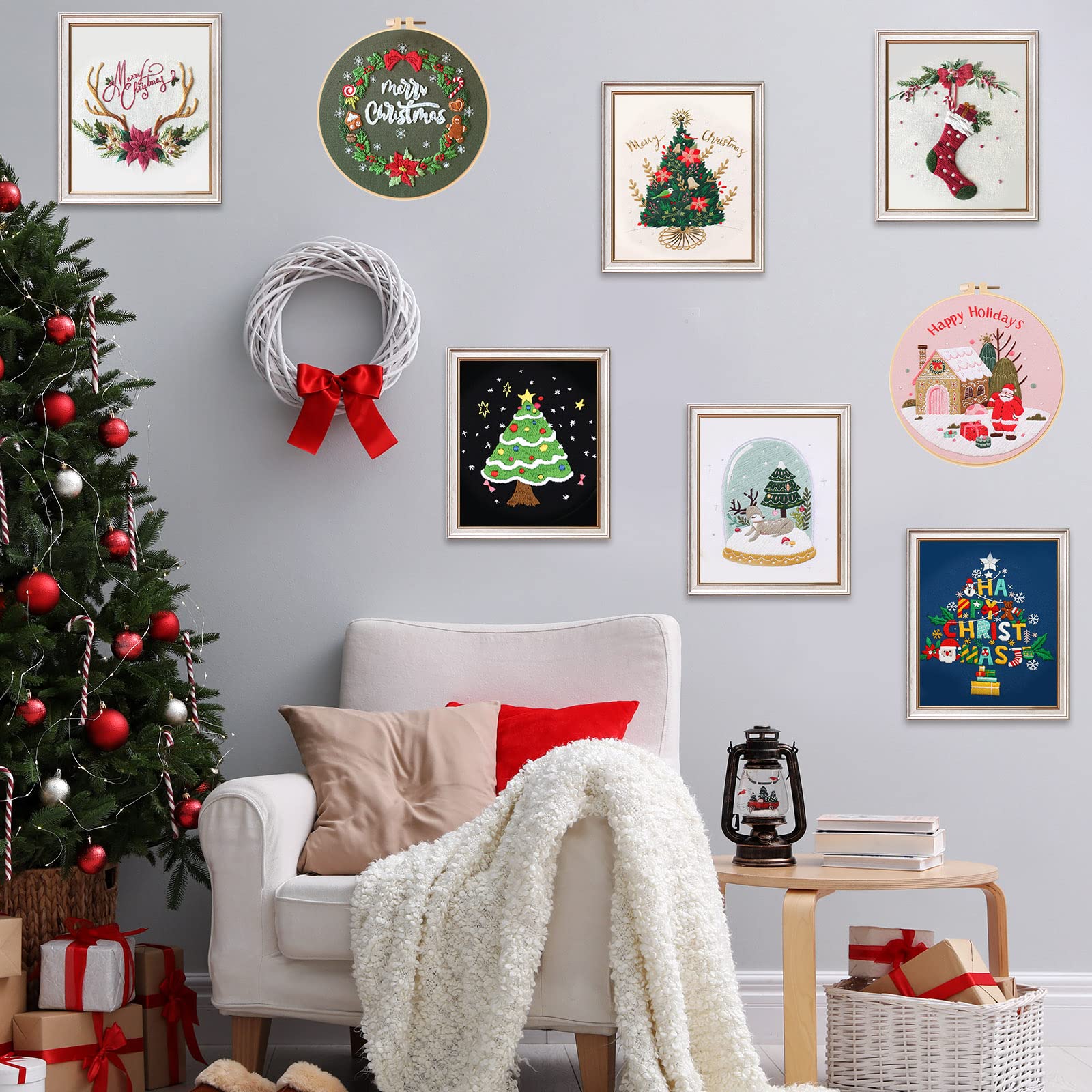 Canlierr 10 Sets Embroidery Kit with Patterns and Instructions DIY Adult Beginner Embroidery Kits for Beginners Adults Embroidery Supplies (Christmas Style)
