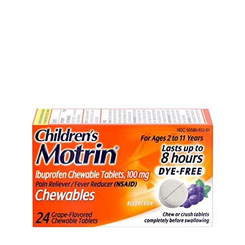 Motrin Children's Dye-Free Ibuprofen Chewable Tablets for Pain & Fever, Grape, 24 Count