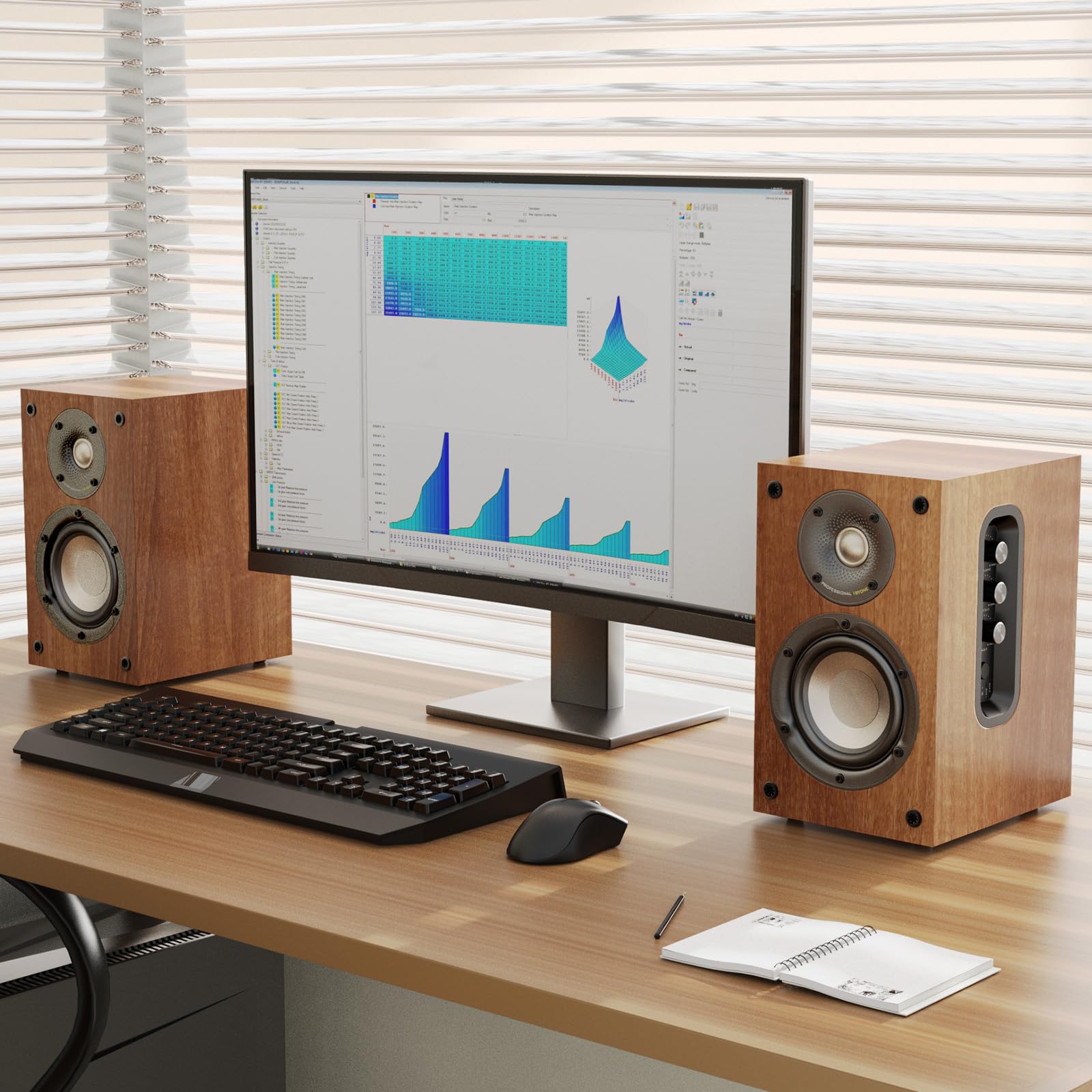 1 by ONE Bluetooth Bookshelf Speakers, Active 2 Way Speakers with 60 Watts RMS, 100 Watts Peak Power, Turntable Speakers with RCA x 2/Bluetooth/Coaxial/Optical