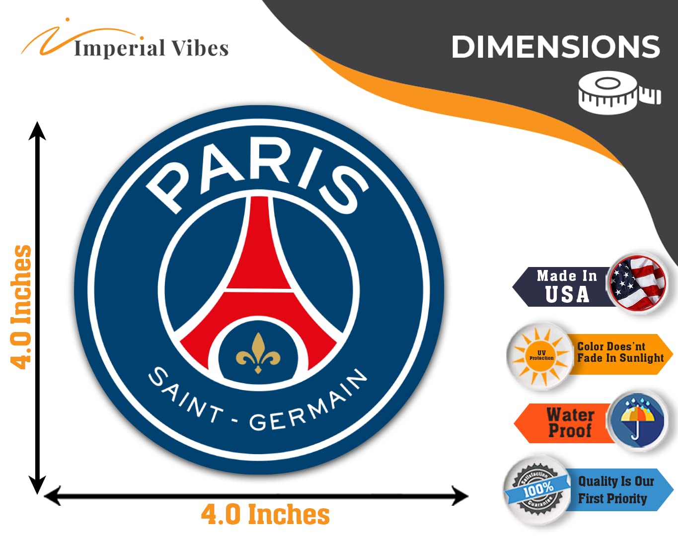 IMPERIAL VIBES – Paris St Germain Sticker – Vinyl Decal for Car, Truck, and Van – Removable Indoor & Outdoor Use for Laptop Sticker – Waterproof Decal for Window and Travel Bag – (Pack of 2) Imp 36