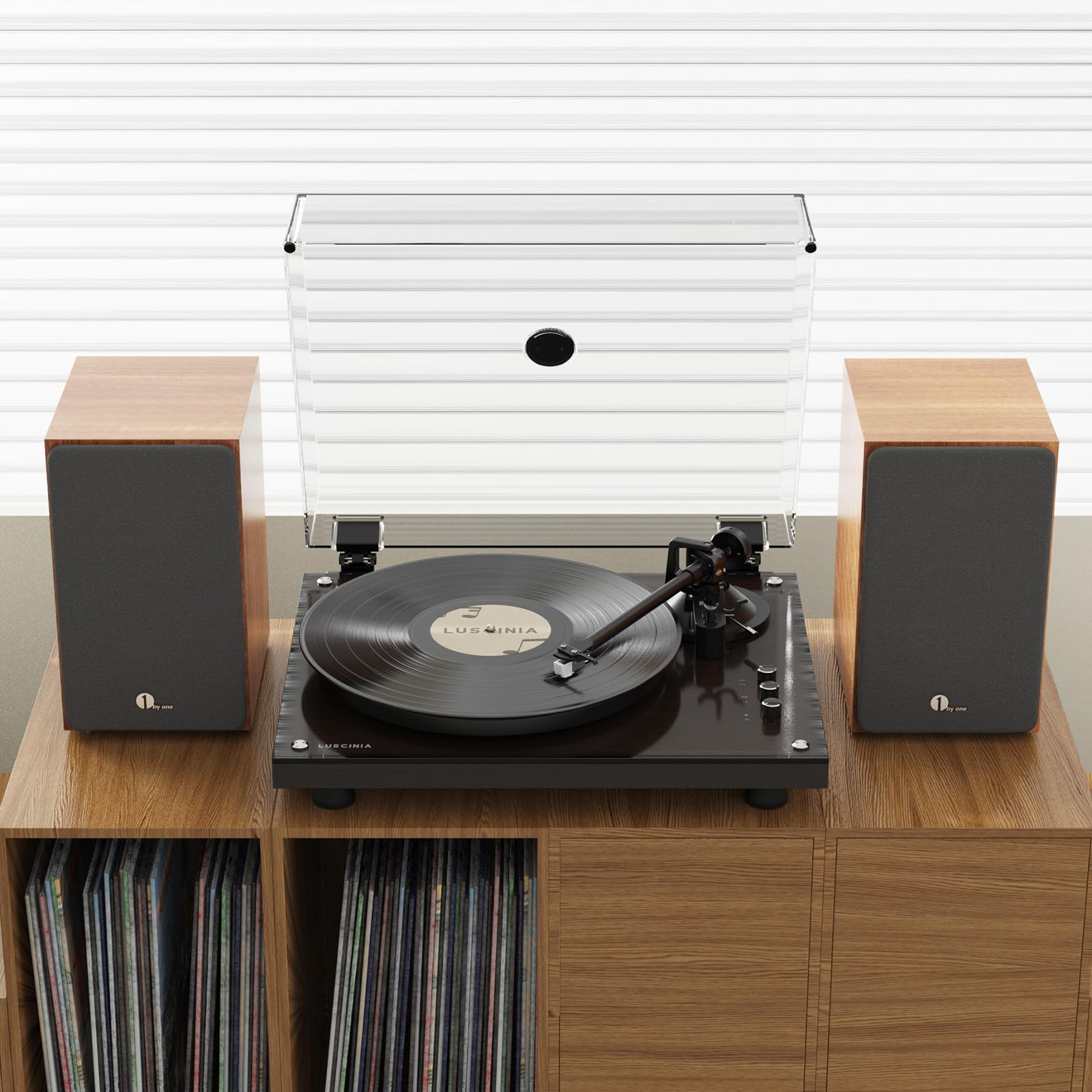 1 by ONE Bluetooth Bookshelf Speakers, Active 2 Way Speakers with 60 Watts RMS, 100 Watts Peak Power, Turntable Speakers with RCA x 2/Bluetooth/Coaxial/Optical