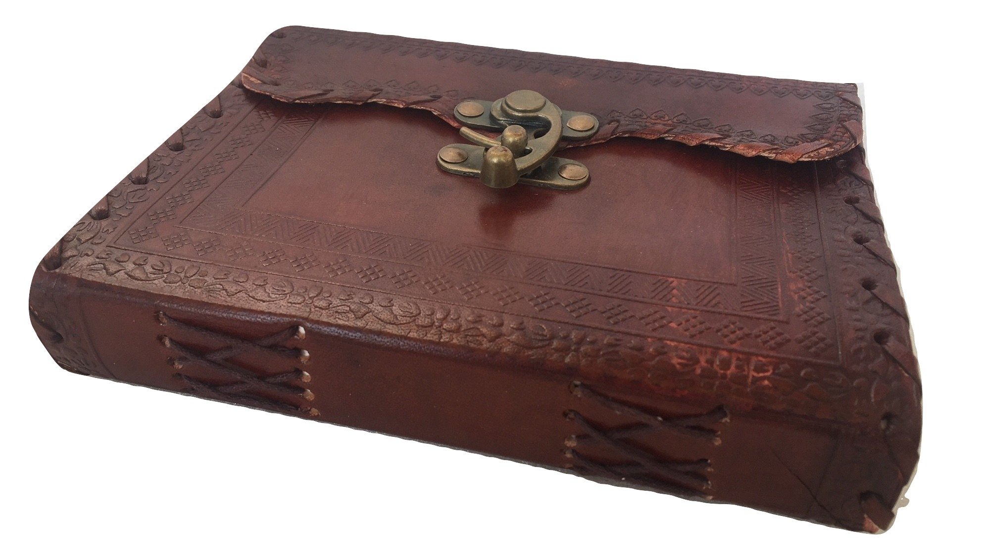 Genuine Leather Journal Notebook - Antique Vintage Bound Journals for Men & Women - 7 x 5 Inch Unlined Paper Handmade Planner Travel Writing Dairy with Lock, Sketchbook for Drawing