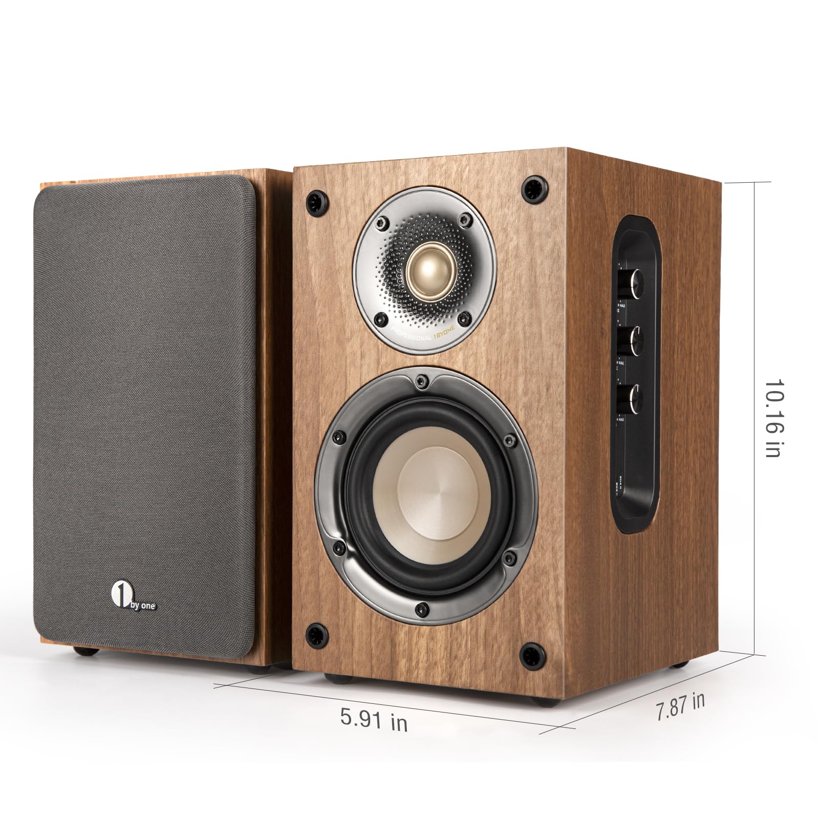 1 by ONE Bluetooth Bookshelf Speakers, Active 2 Way Speakers with 60 Watts RMS, 100 Watts Peak Power, Turntable Speakers with RCA x 2/Bluetooth/Coaxial/Optical