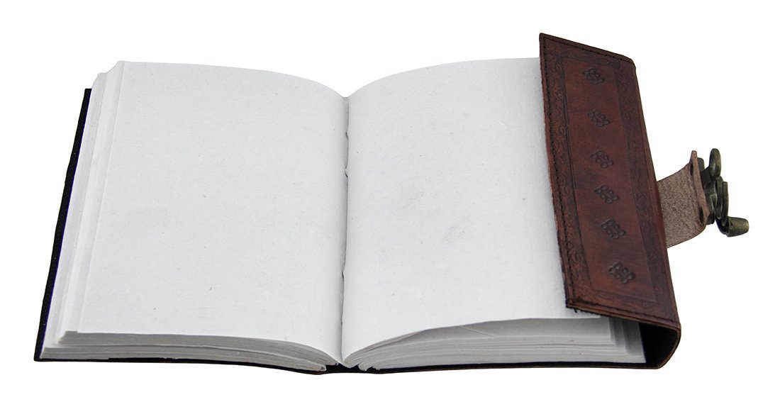 Genuine Leather Journal Notebook - Antique Vintage Bound Journals for Men & Women - 7 x 5 Inch Unlined Paper Handmade Planner Travel Writing Dairy with Lock, Sketchbook for Drawing