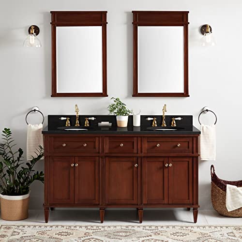 Signature Hardware 953347-60-UM-8 Elmdale 60" Free Standing Double Vanity Set with Mahogany Cabinet, Vanity Top, and Oval Undermount Vitreous China Sink - 8" Faucet Holes