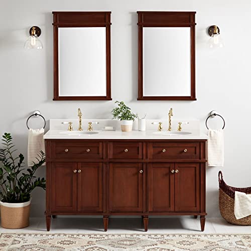 Signature Hardware 953347-60-UM-8 Elmdale 60" Free Standing Double Vanity Set with Mahogany Cabinet, Vanity Top, and Oval Undermount Vitreous China Sink - 8" Faucet Holes
