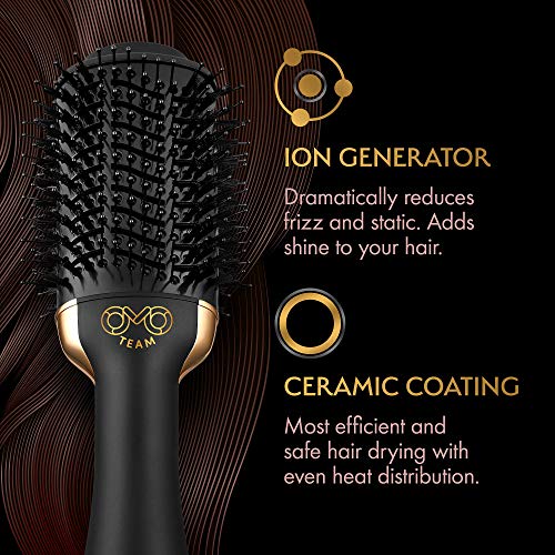 Professional Blowout Hair Dryer Brush, Black Gold Dryer and Volumizer, Hot Air Brush for Women, 75MM Oval Shape
