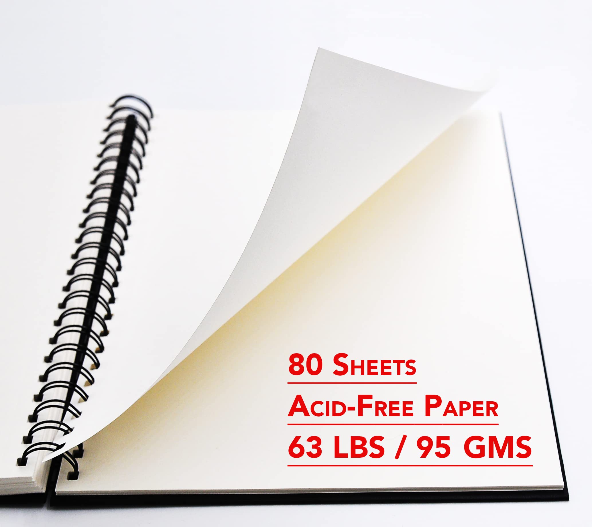 Hardcover Sketch Book, 9"x12", Spiral Wire and Pencil Holder, Universal Sketch Paper with Perforated Line, 80 Sheets, Acid Free, Perfect for Pencil, Pastel, Graphite, and Charcoal, etc.