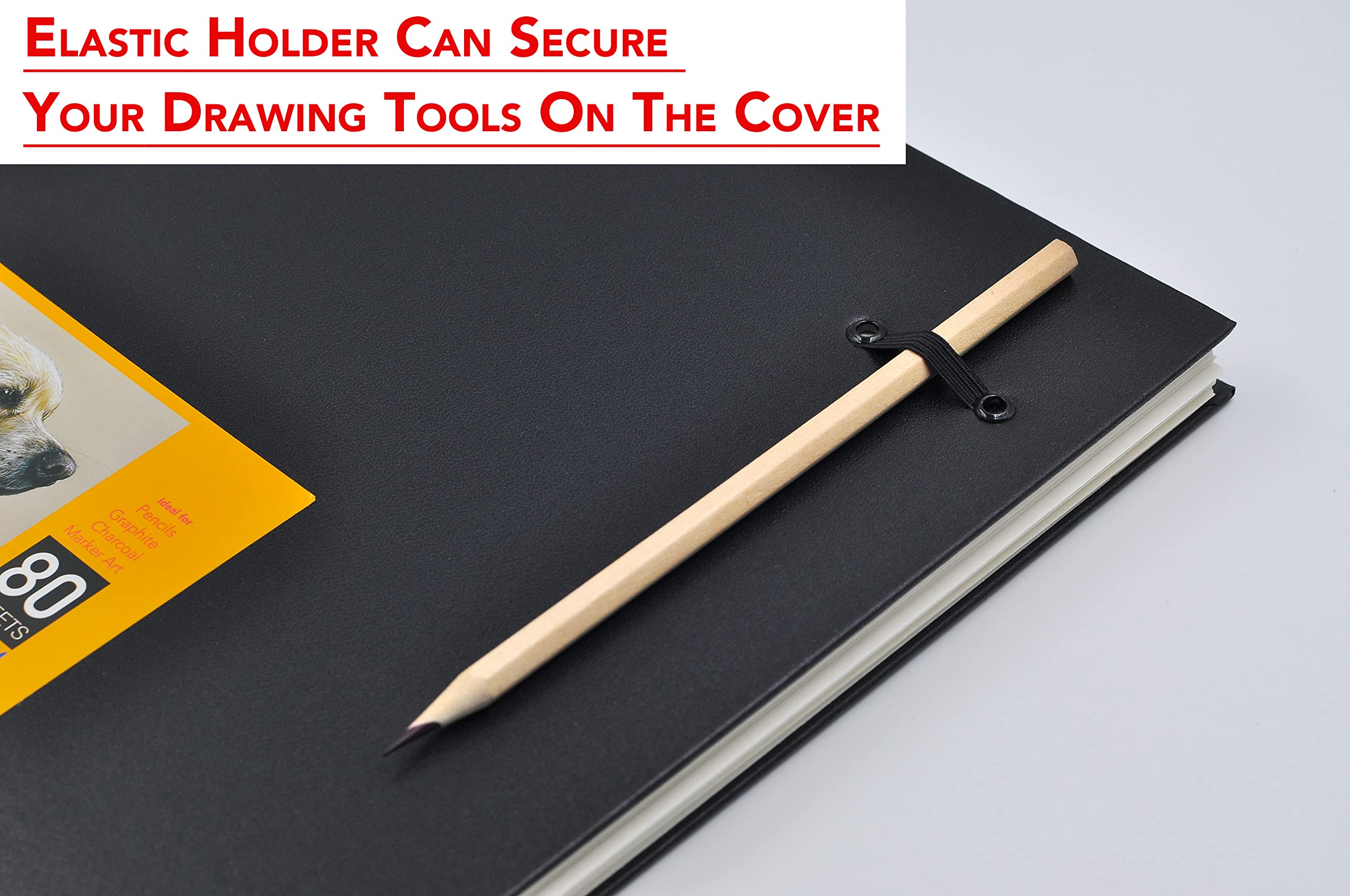 Hardcover Sketch Book, 9"x12", Spiral Wire and Pencil Holder, Universal Sketch Paper with Perforated Line, 80 Sheets, Acid Free, Perfect for Pencil, Pastel, Graphite, and Charcoal, etc.