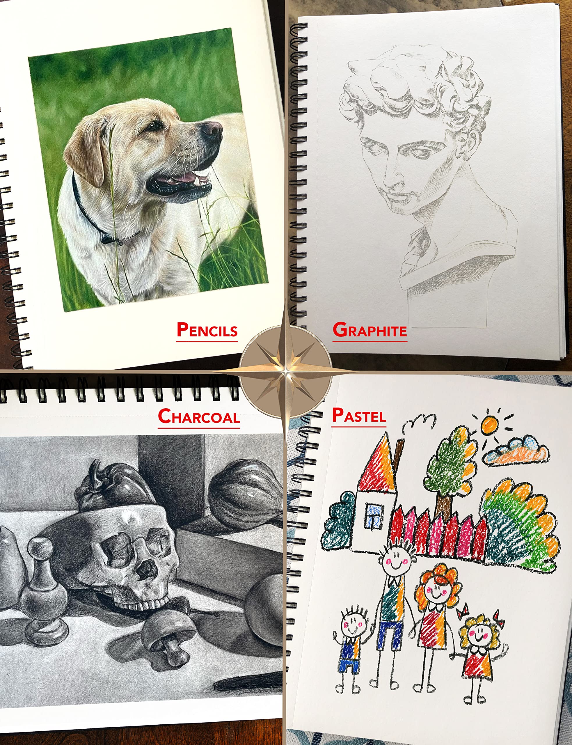 Hardcover Sketch Book, 9"x12", Spiral Wire and Pencil Holder, Universal Sketch Paper with Perforated Line, 80 Sheets, Acid Free, Perfect for Pencil, Pastel, Graphite, and Charcoal, etc.