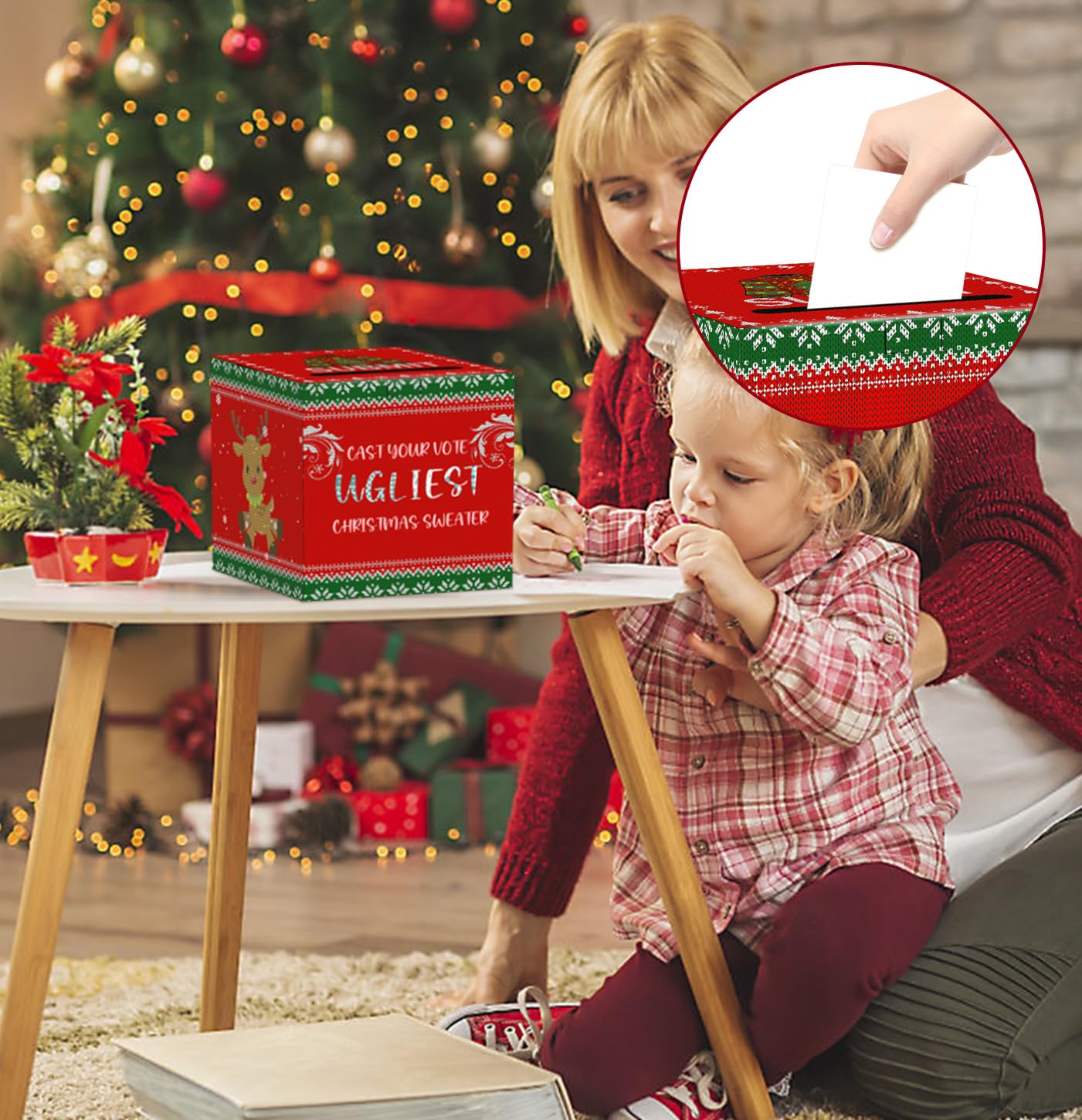 HEIPINIUYE Ugly Sweater Contest Ballot Box Voting Box for Christmas New Year Party Supplies Ugly Christmas Sweater Ballot Box