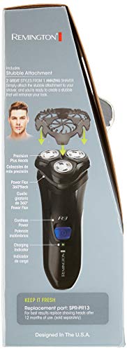Remington PR1335B R3000 Series Men's Electric Razor with Precision Plus Heads Stubble Attachment Included Black, Black/Blue, 1 Count