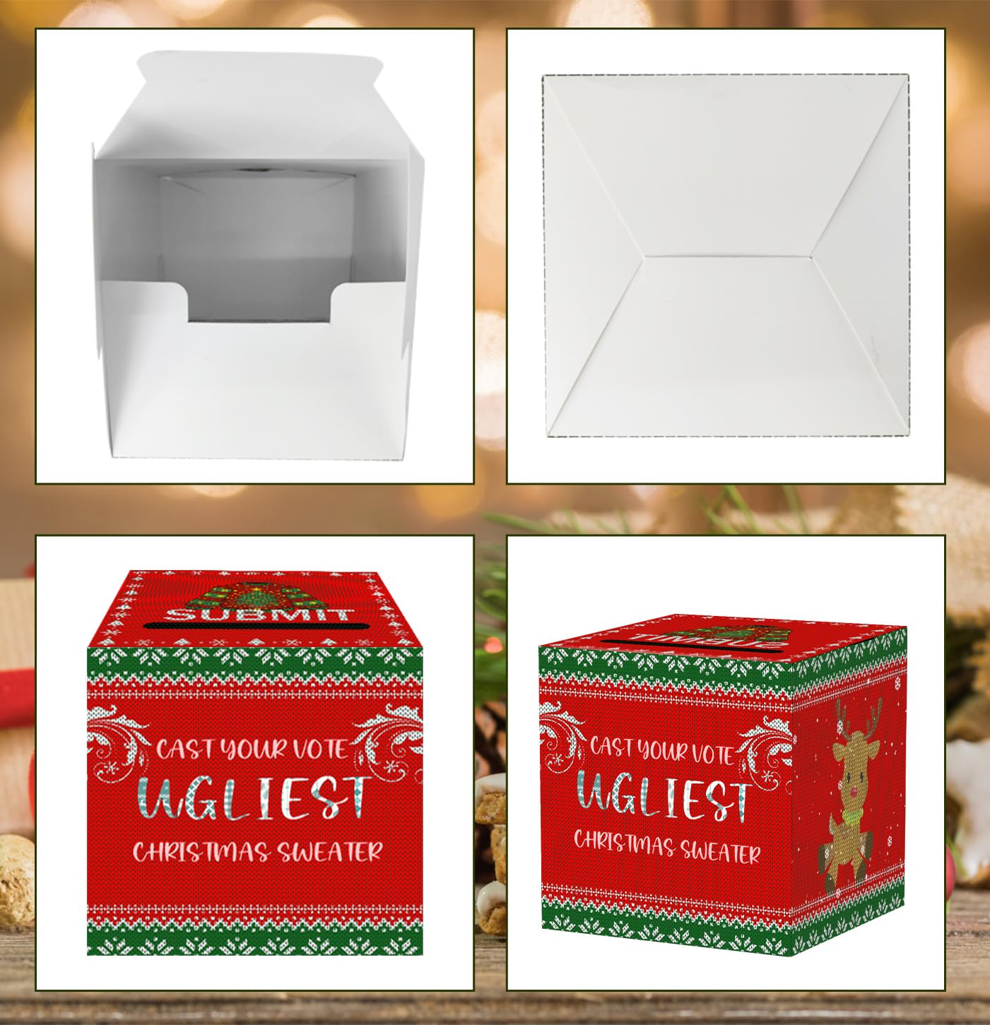 HEIPINIUYE Ugly Sweater Contest Ballot Box Voting Box for Christmas New Year Party Supplies Ugly Christmas Sweater Ballot Box