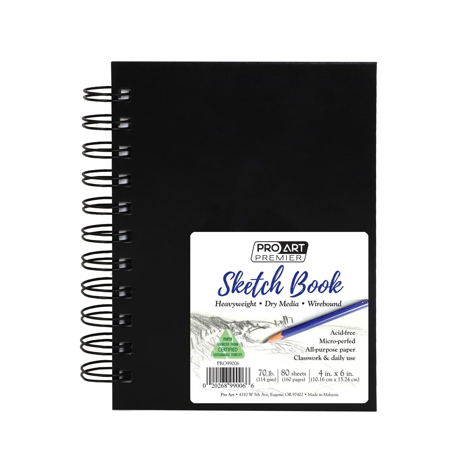 Pro Art Premium Sketch Book 4"x6" 80 Sheets, 70#, Wire, Sketch Book, Sketchbook, Drawing Pad, Pad, Drawing Paper, Art Book, Paper, Sketchbook for