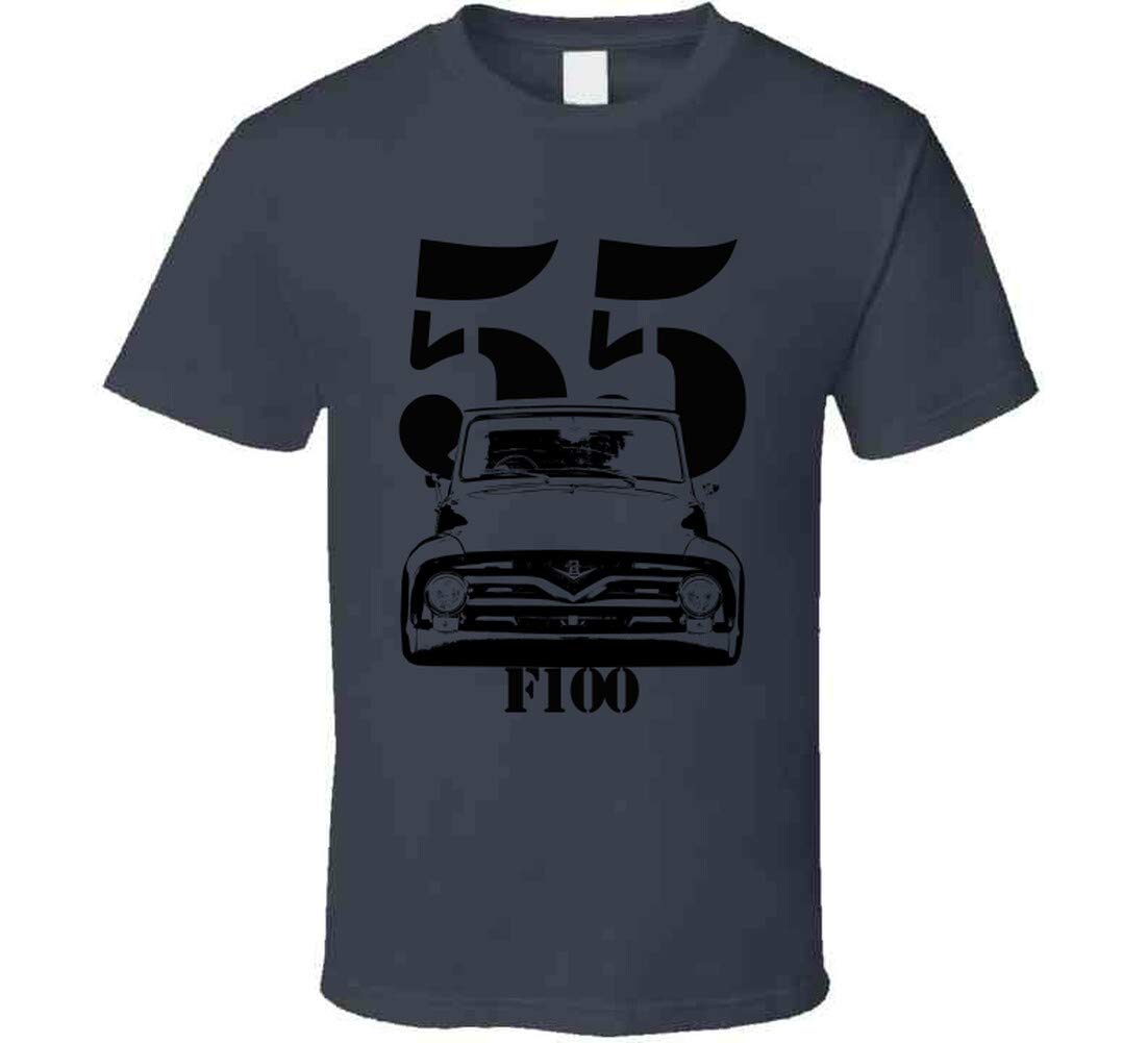 1955 F100 Pickup Truck Grill View with Year and Model Name White T Shirt 2XL Charcoal Grey