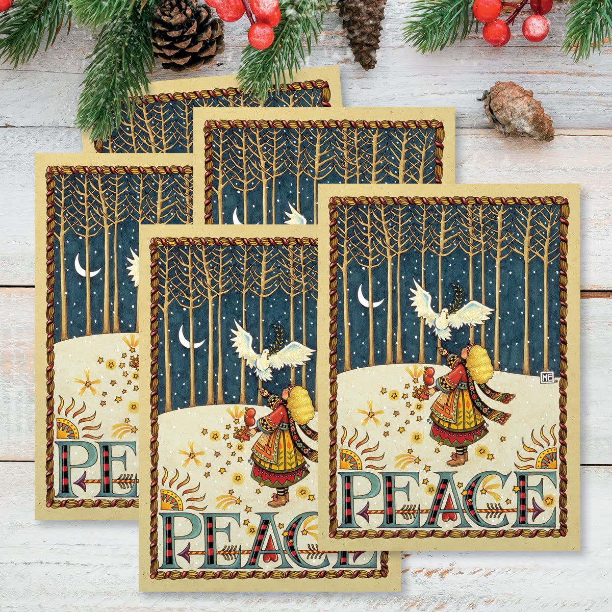 Current Peace Dove Christmas Greeting Cards Set © Mary Engelbreit - Set of 18 Large 5 x 7-Inch Folded Cards, Themed Religious Holiday Card Value Pack, Envelopes Included