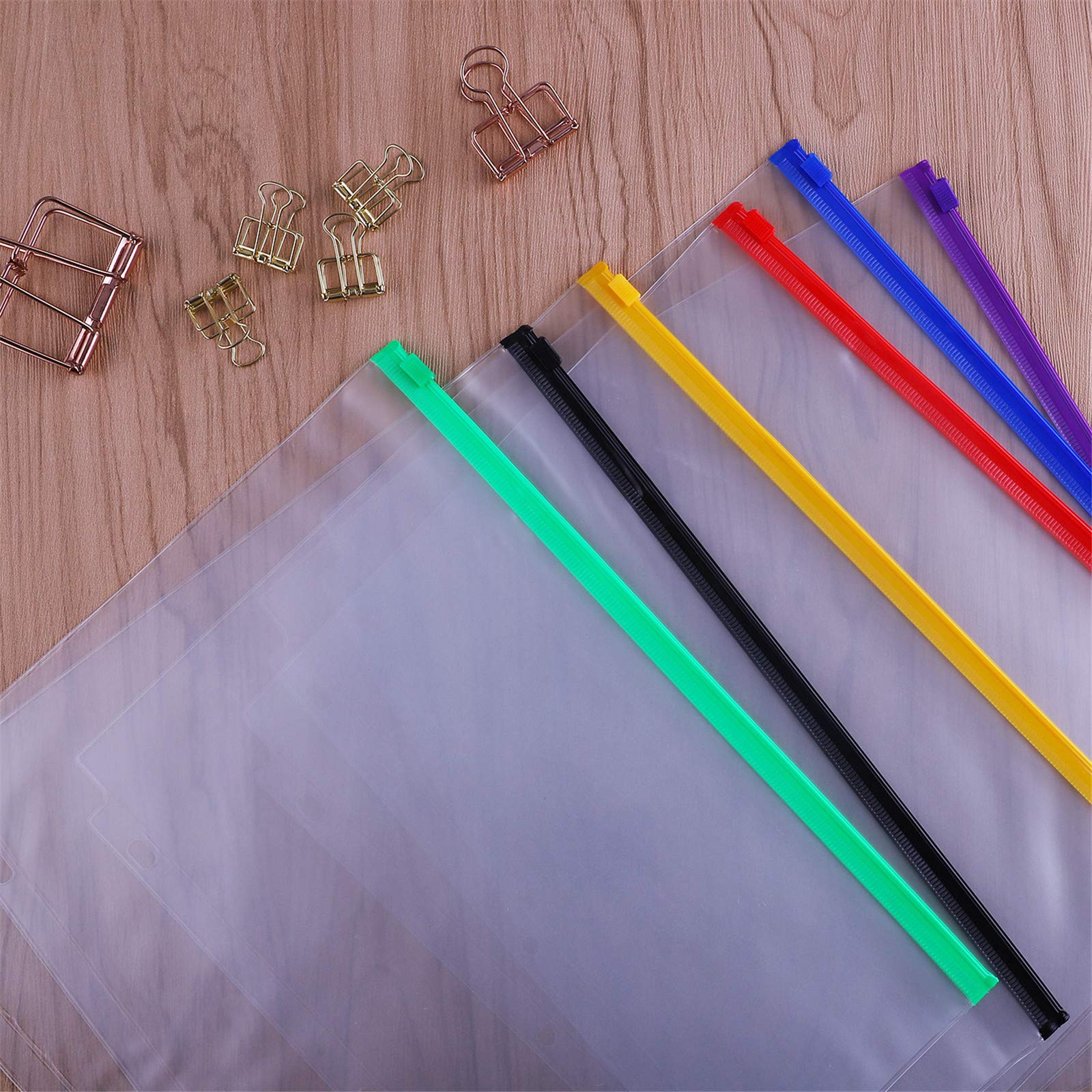 Antner 6 Pack Zippered Binder Pockets Letter Size 3 Holes Binder Pouches, Multicolor Zippers Folders Loose Leaf Document Filing Bags for 3 Ring Binders