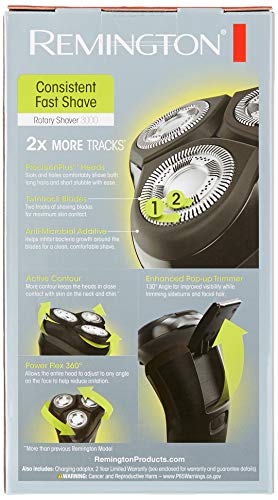 Remington PR1335B R3000 Series Men's Electric Razor with Precision Plus Heads Stubble Attachment Included Black, Black/Blue, 1 Count