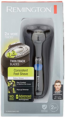 Remington PR1335B R3000 Series Men's Electric Razor with Precision Plus Heads Stubble Attachment Included Black, Black/Blue, 1 Count