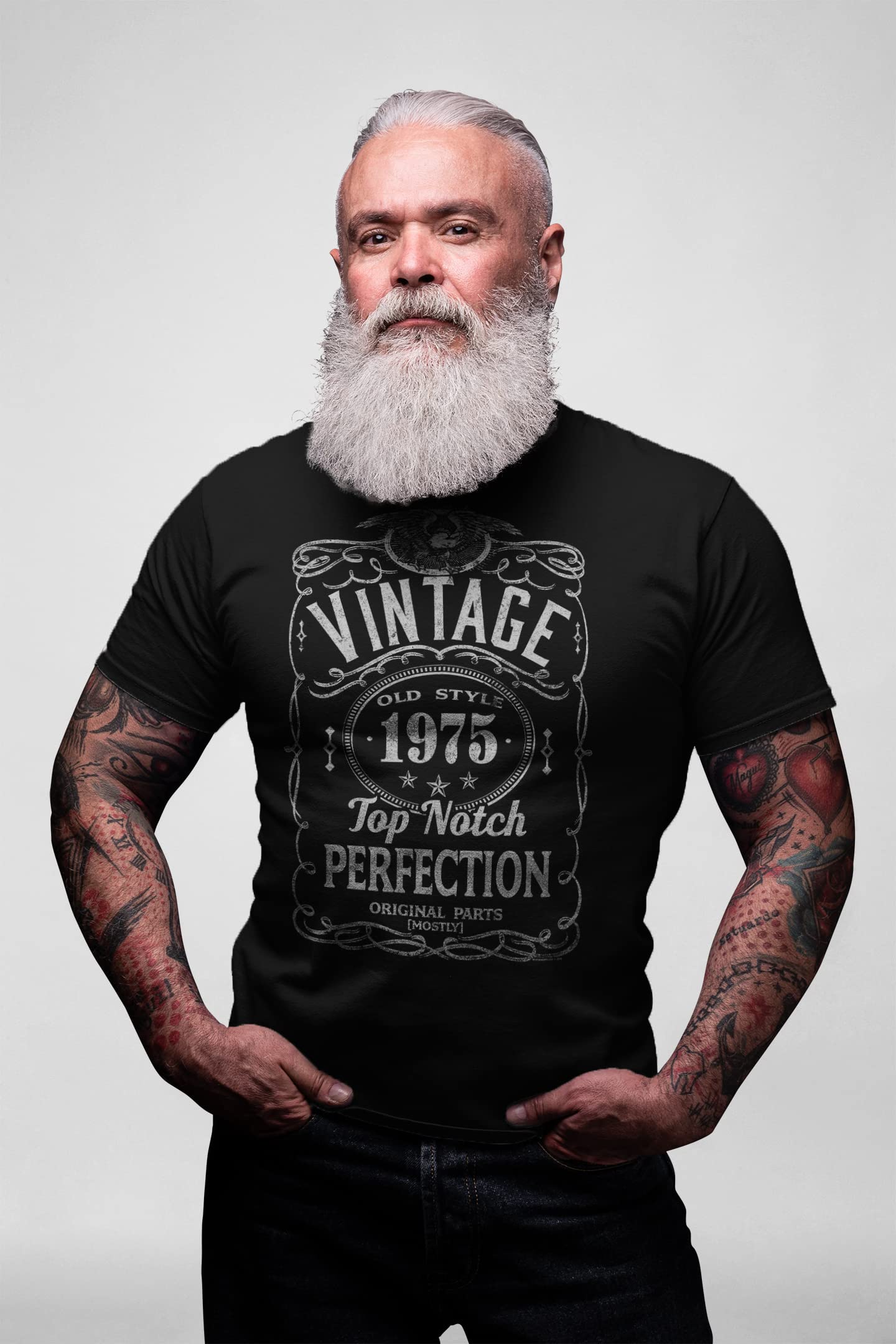 50th Birthday Gift Shirt for Men - Vintage 1975 Top Notch Perfection - Black-Md