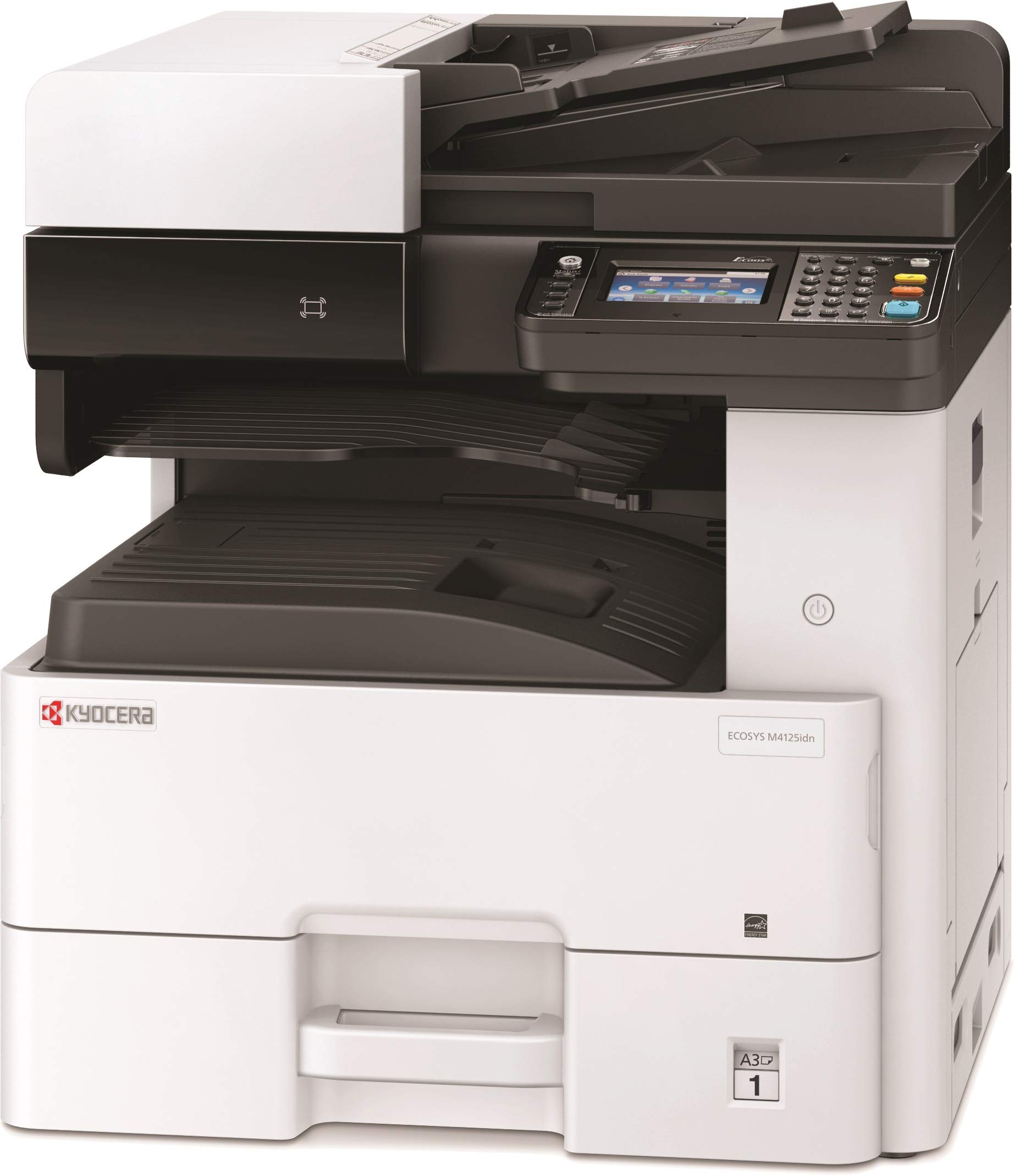 Kyocera 1102P22US0 Model ECOSYS M4125idn Monochrome A3 MFP Multi-Function Laser Printer (Print/Scan/Copy/Fax), 25 ppm B&W, Resolution 600 x 600 dpi Up To Fine 1200 x 1200 dpi, Duplex, HyPAS Capable