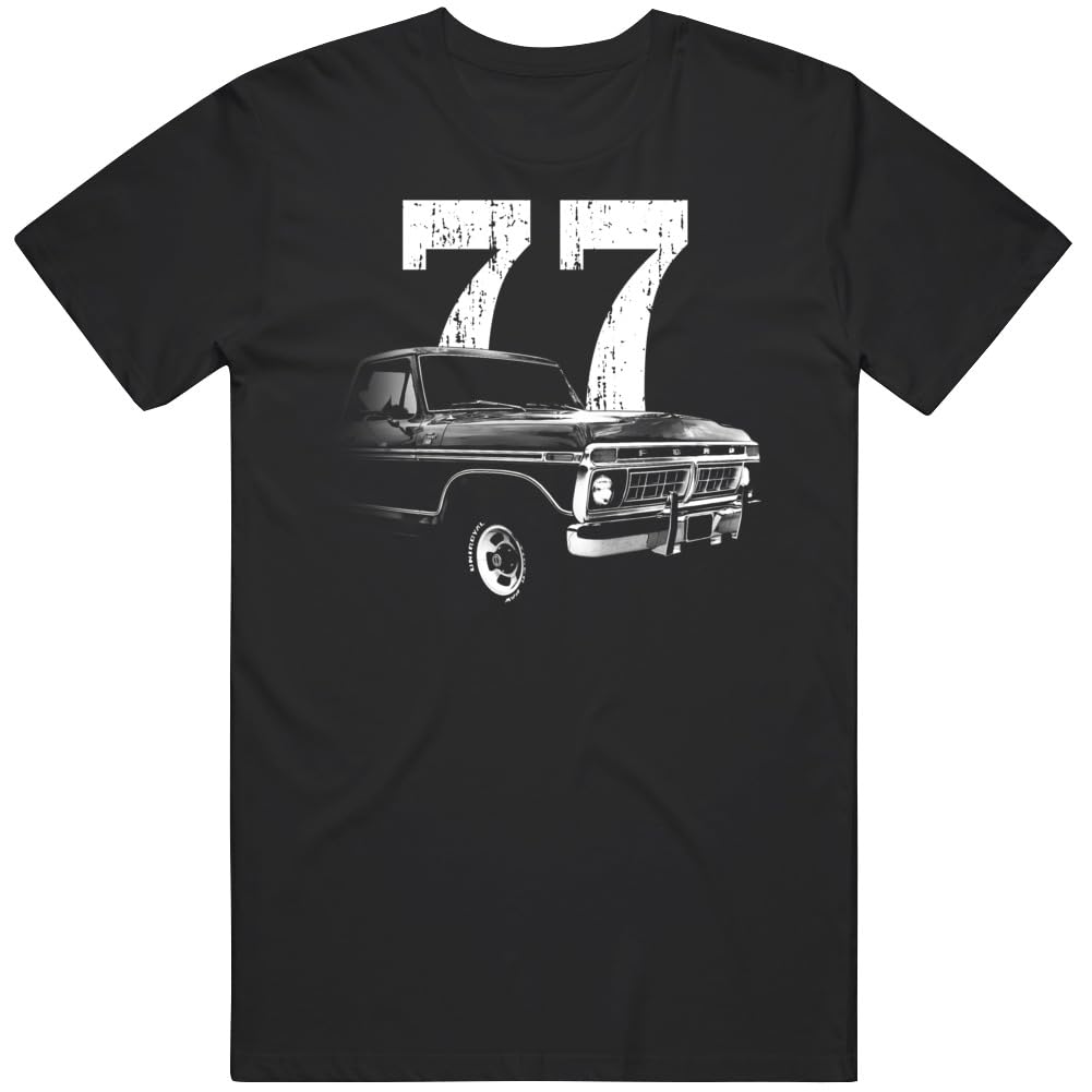 PurpleMonkeyTees 1977 F100 Pickup Truck Front Side View with Year T Shirt XL Black
